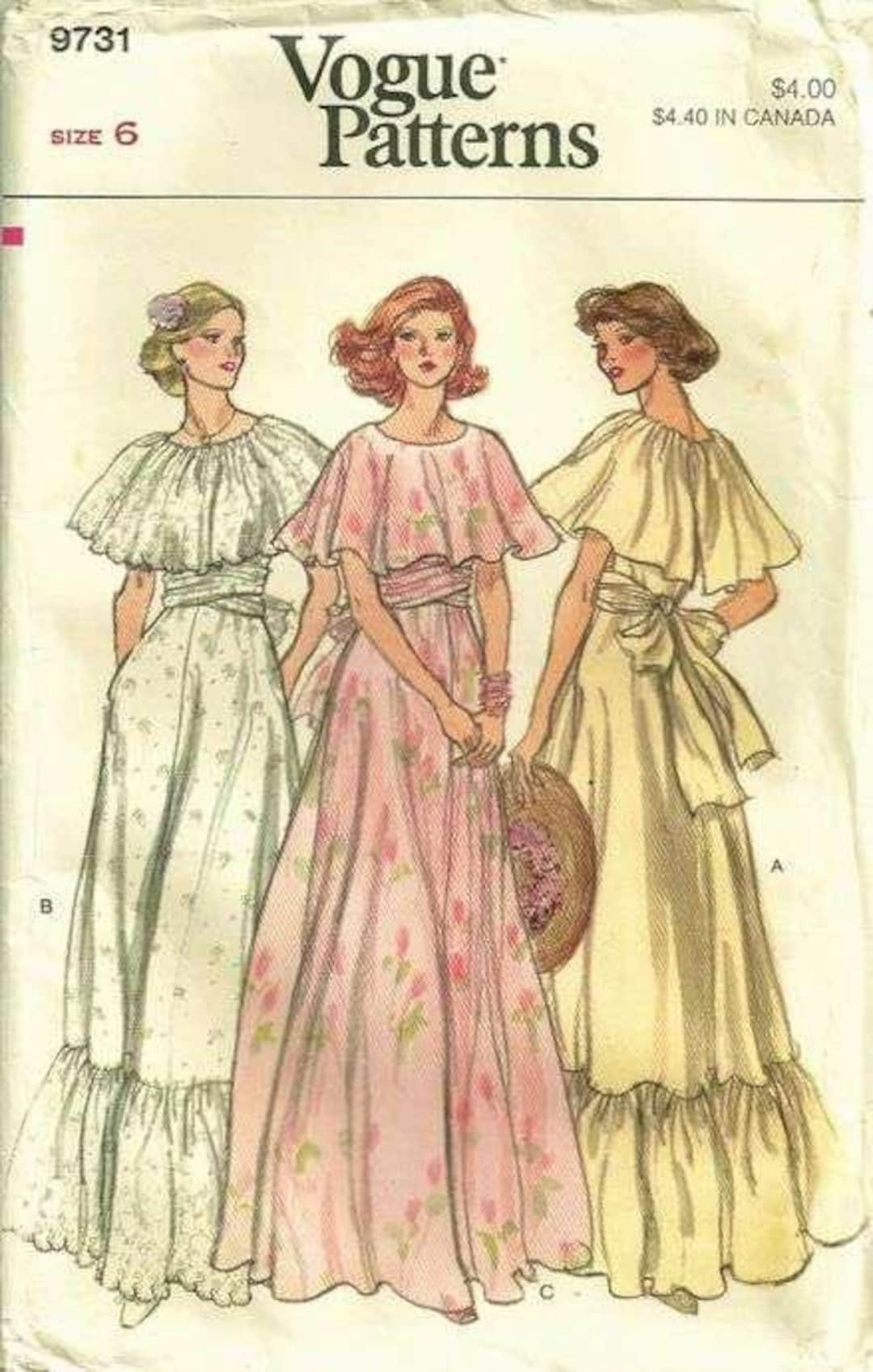 Vogue 9731 1970s Misses Evening Length Cape Collar Dress Pattern Criss ...