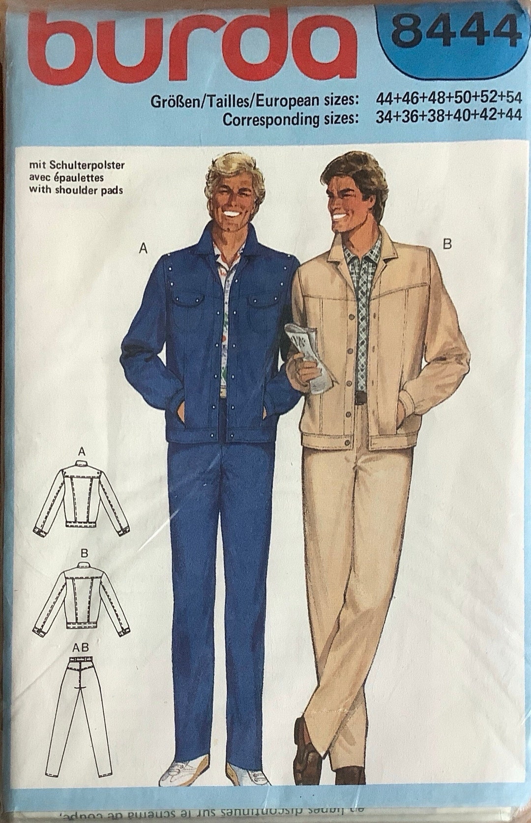 Burda 8444 Mens Jeanjacket and Pants Pattern Adult Teen Vintage Western ...