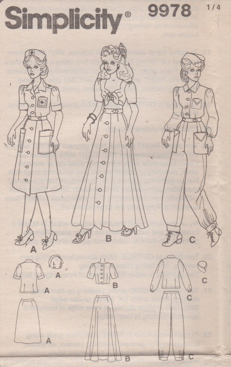 Simplicity 9978 Retro Costume Pattern 1940s WAC Nurse Riviter - Etsy