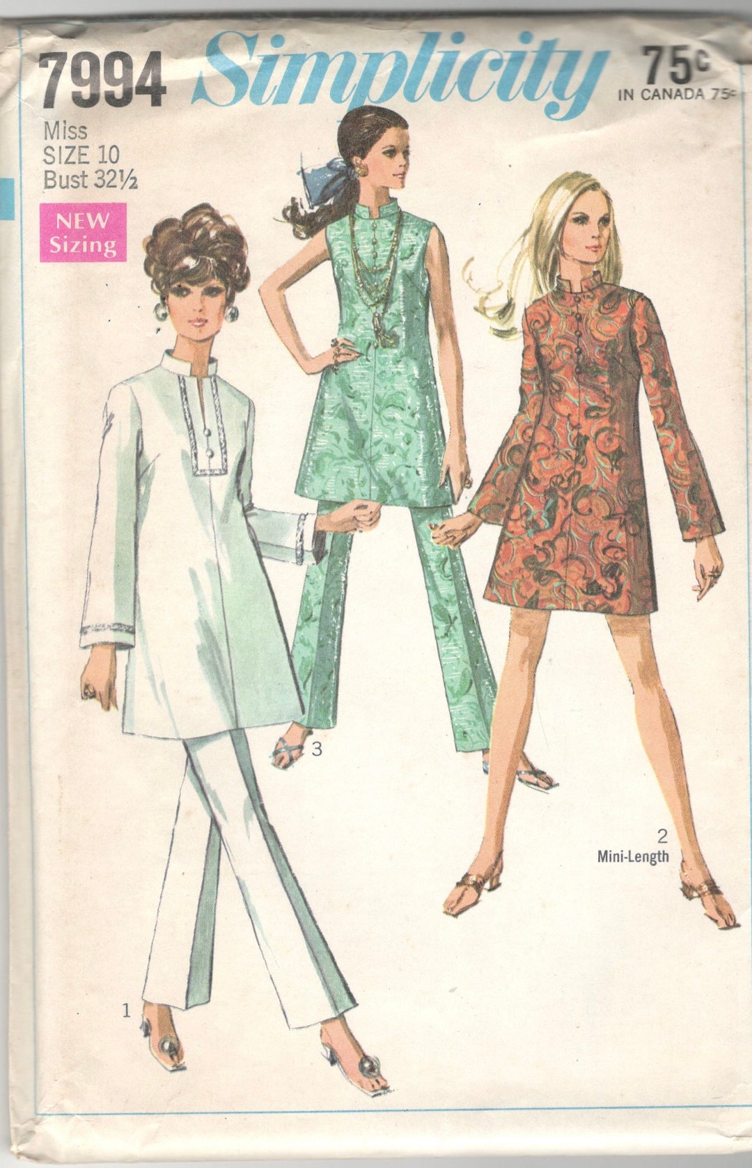Simplicity 7994 Tunic Dress and Pants Pattern Nehru Collar Far East ...