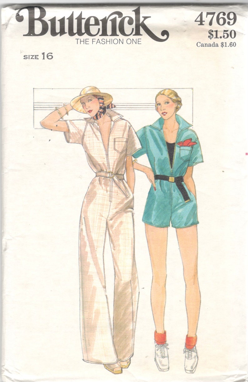 Butterick 4769 1970s Misses Zip Front Jumpsuit Rompers Pattern | Etsy