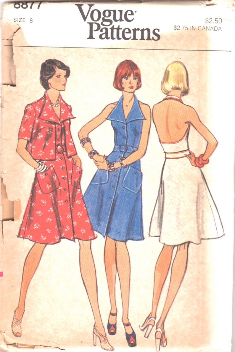 Vogue 8877 1970s Misses Sailor Style Halter Dress and Jacket - Etsy