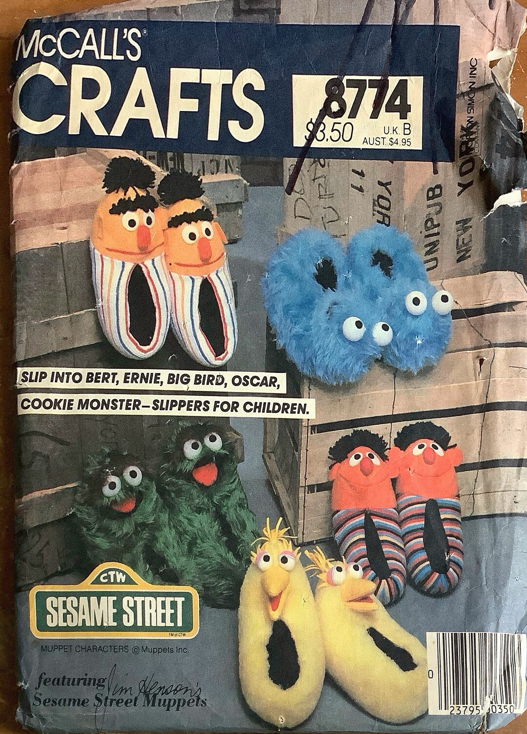 Mccalls 8774 1980s Sesame Street Muppets Childs Slippers Pattern Big ...