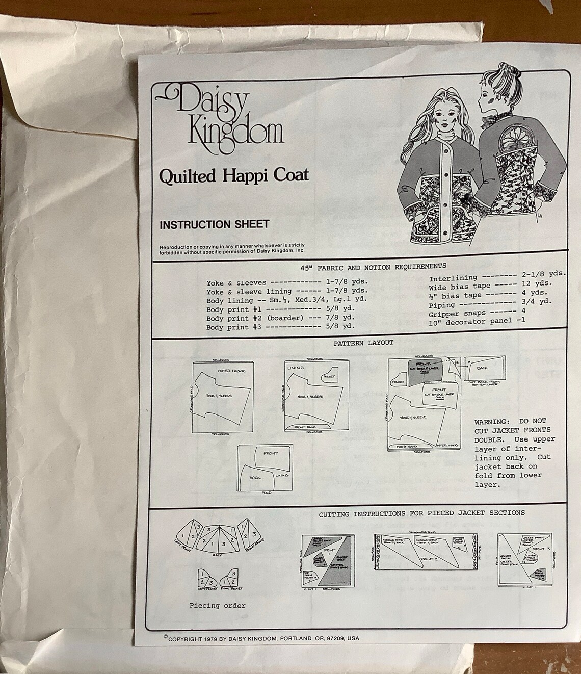 1980s Daisy Kingdom Quilted Happi Coat Pattern Oriental Collarless ...
