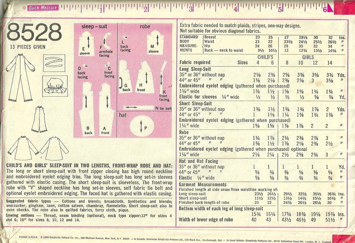 Simplicity 8528 1960s Girls Front Zip Sleep Suit Front Wrap - Etsy