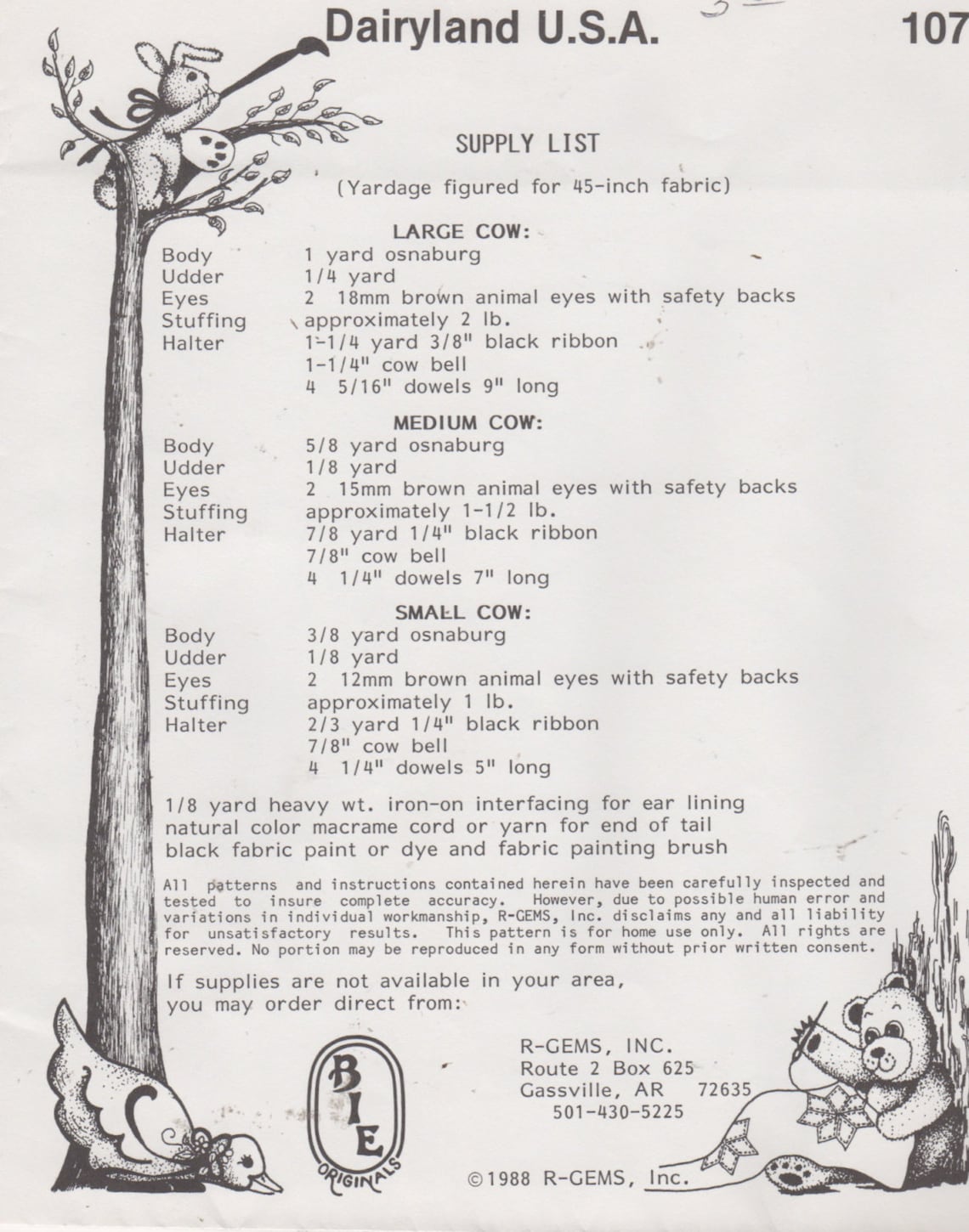 BIE Originals 107 1980s Realistic Milk COW Pattern Dairyland | Etsy