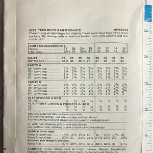 Butterick 6253 1970s Mens Mod Pants Pattern Straight or Flared Leg ...
