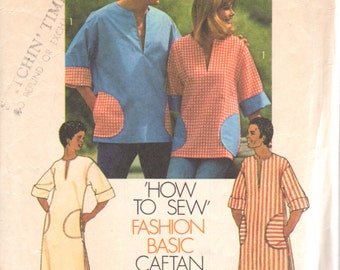 Butterick 3625 1970s MENS Pullover Caftan Shirt Pattern EASY Adult ...