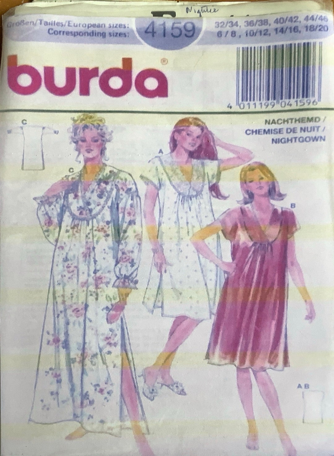 Burda 4159 Misses Loose Fitting Nightgown Pattern 2 Lengths Sleeve ...