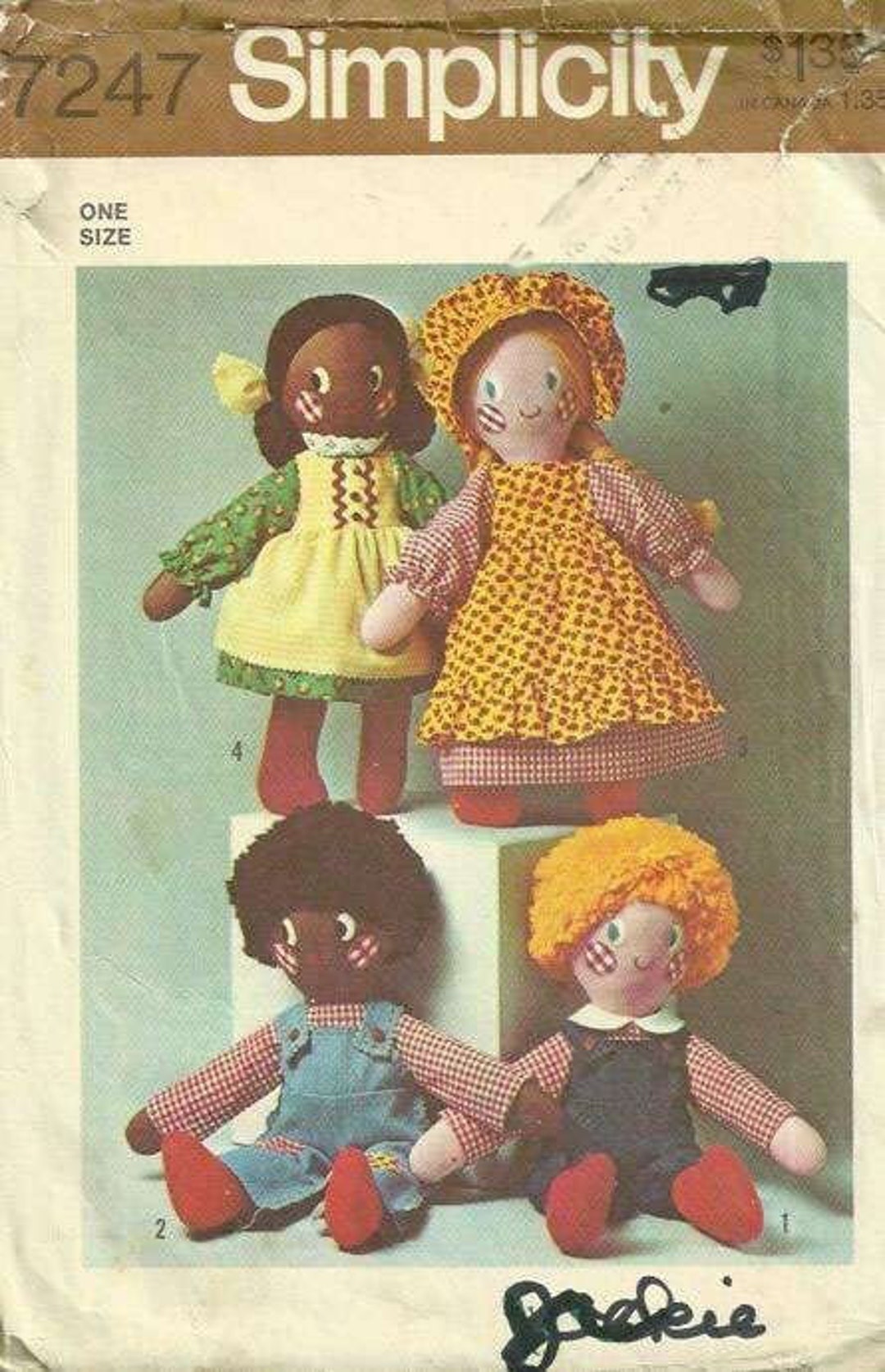Simplicity 7247 1970s Boy and Girl Rag Doll and Doll Clothes Pattern 20 ...
