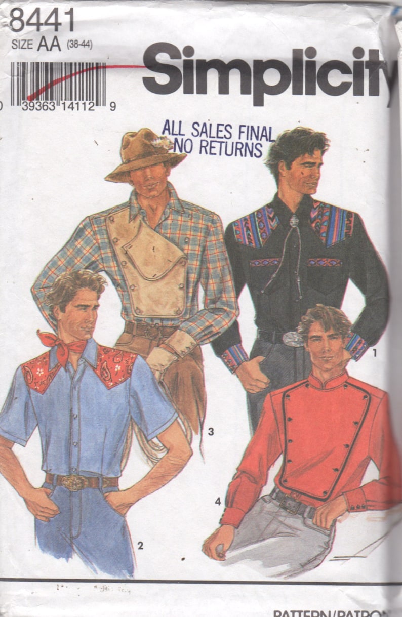 Vintage Simplicity 8441 Mens Western Shirt Pattern Snap on Bib - Etsy