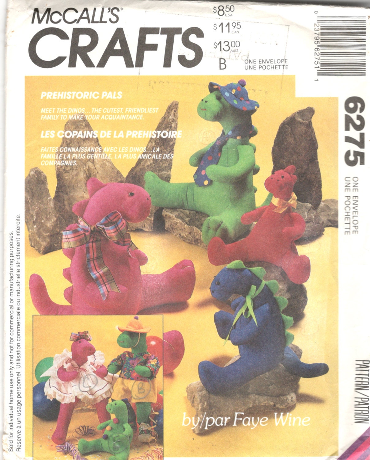 Mccalls 6275 Dinosaur and Doll Clothes Pattern 21 15 and 10 Inch ...
