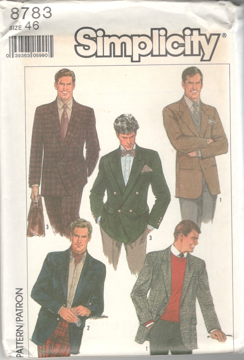 Simplicity 8783 1980s Mens Single or Double Breasted Jacket | Etsy