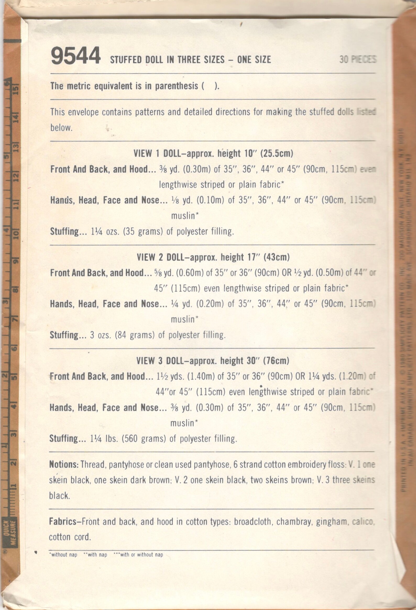 1980s Simplicity 9544 Primitive Doll Pattern 3 Sizes 10 17 and | Etsy