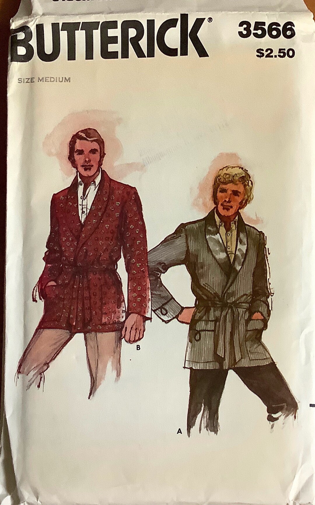 Butterick 3566 1980s Mens Leisure Jacket Pattern Loungewear Shawl ...