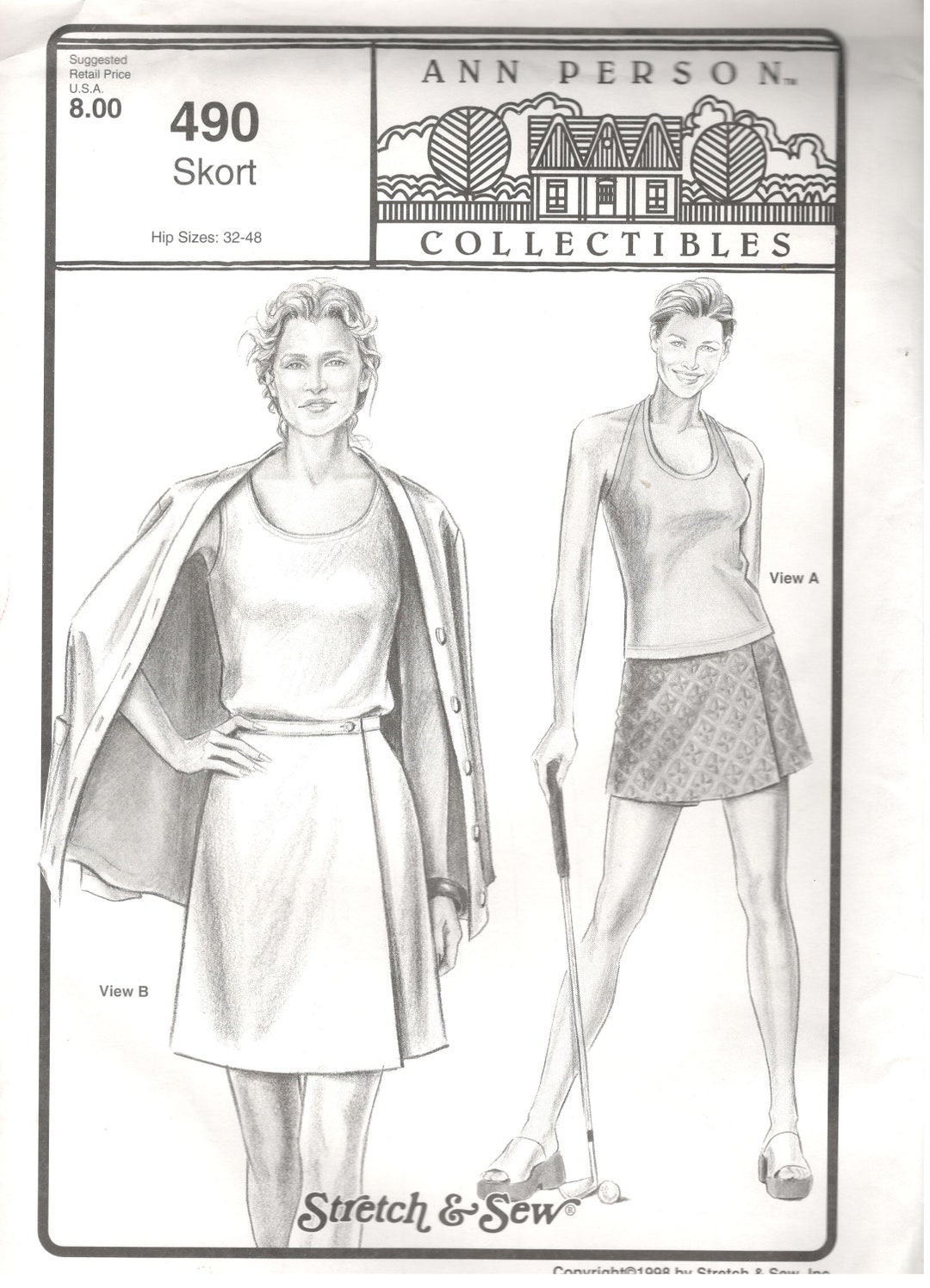 1990s Stretch & Sew 490 Wrap Over Skort Golf Skirt Pattern Two Lengths ...