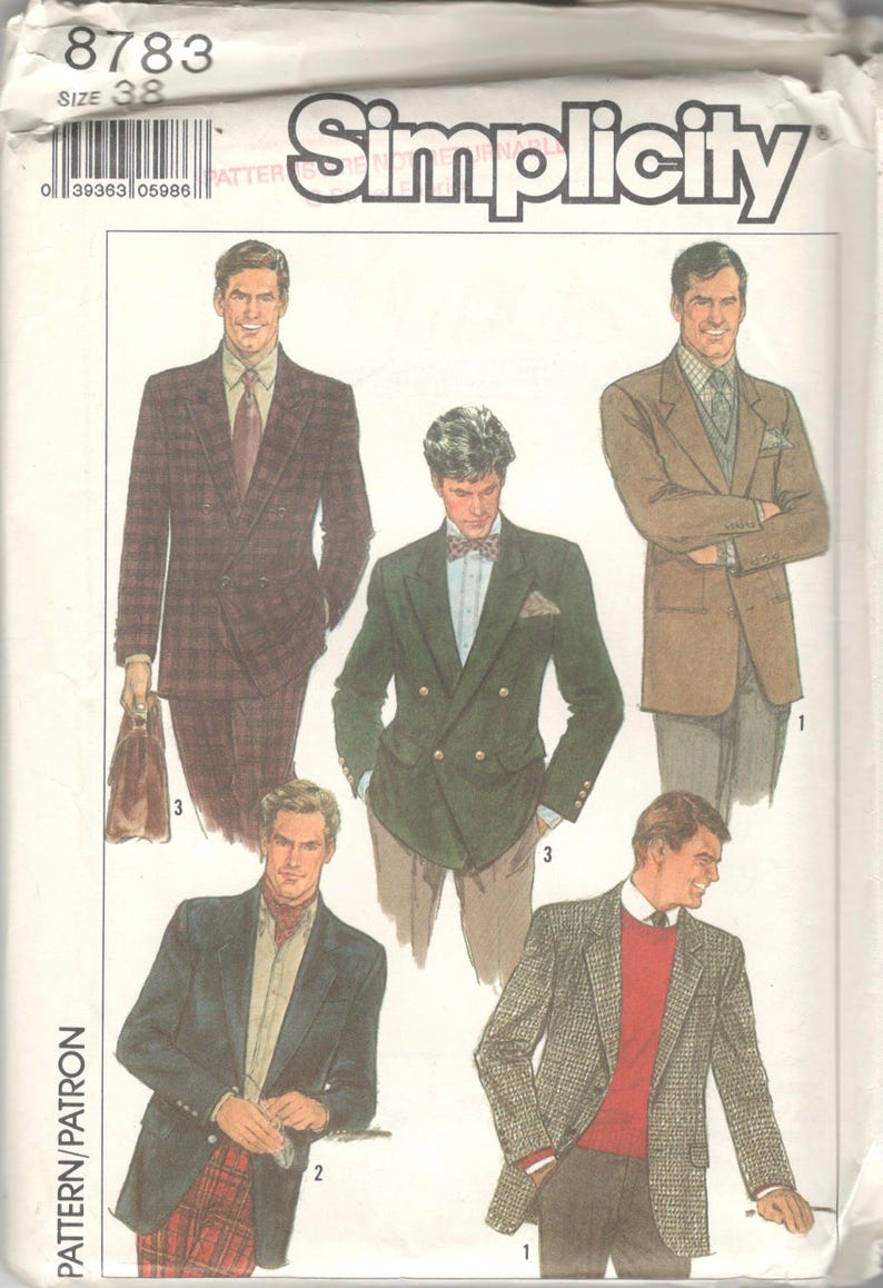 Simplicity 8783 1980s Mens Single or Double Breasted Jacket | Etsy