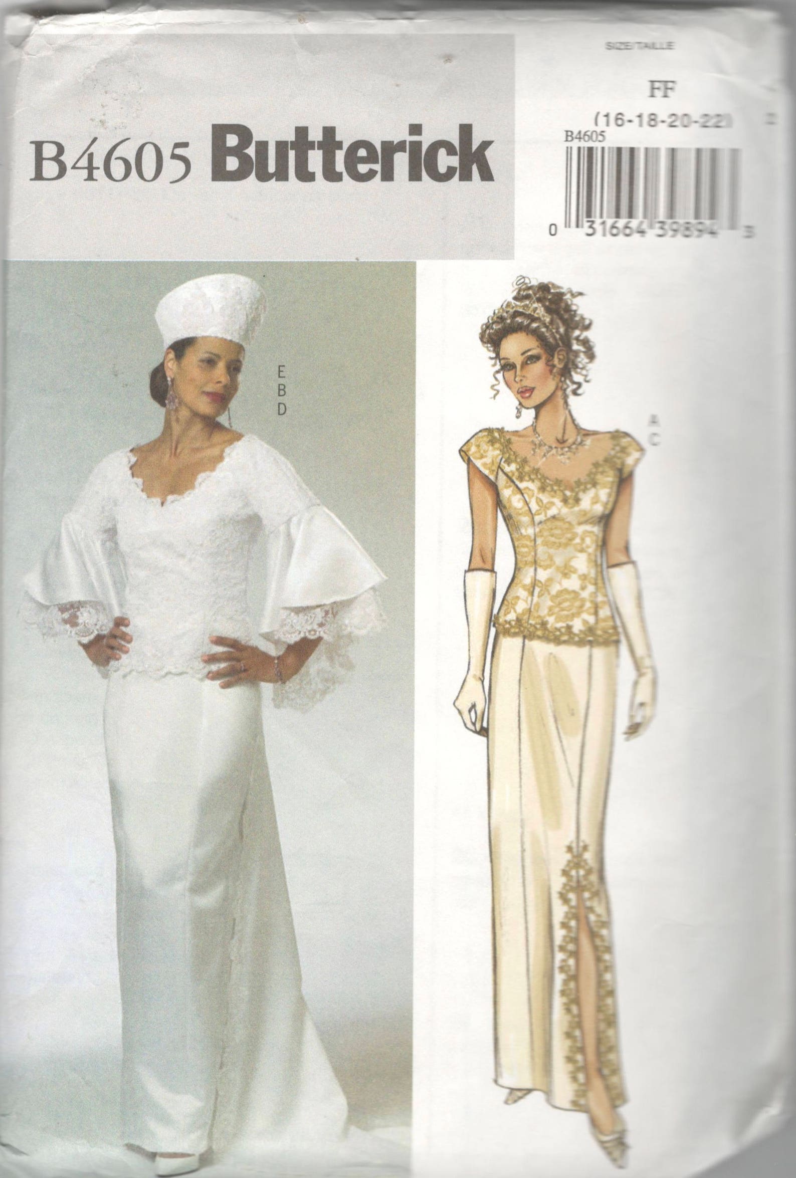 Butterick 4605 Misses Wedding Top Skirt Detachable Train and Hat ...