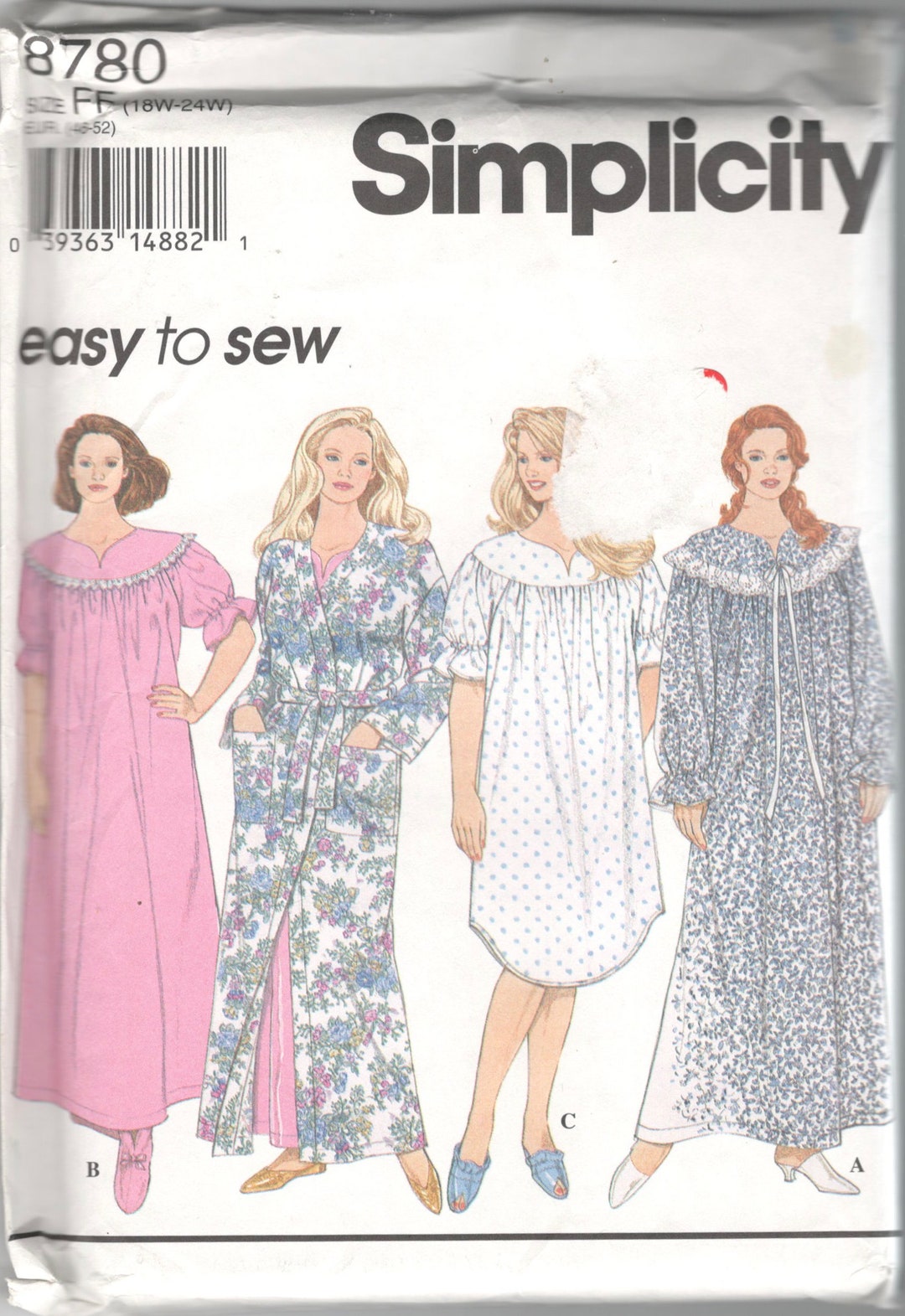 Simplicity 8780 Womens Robe Nightgown 2 Lengths Pattern Plus Size EZ ...