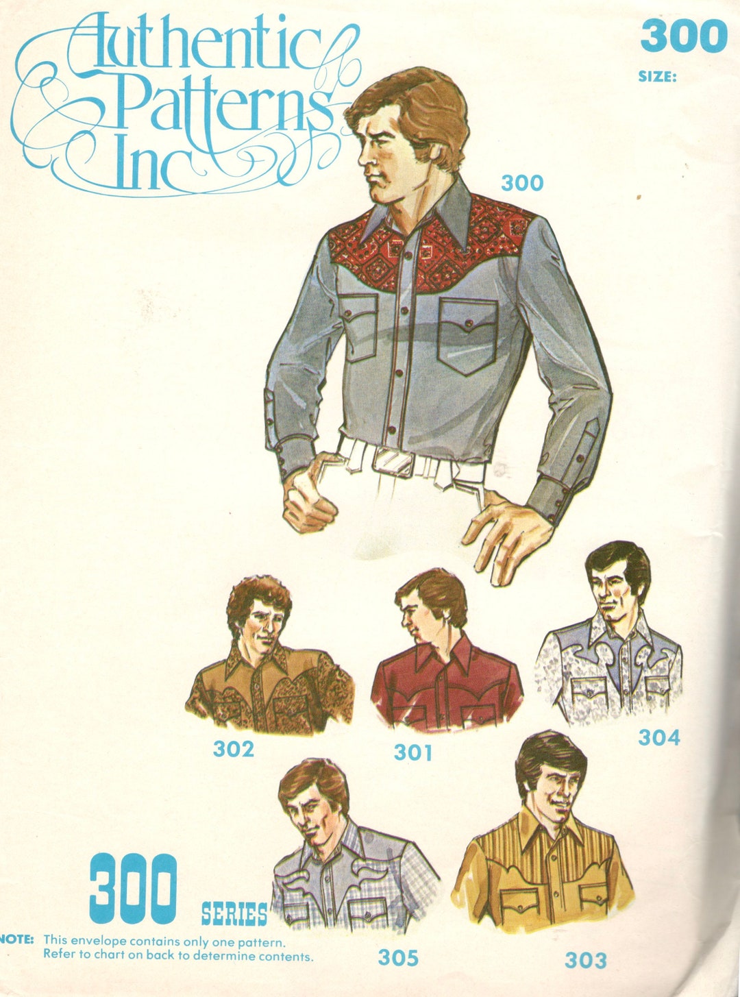 Authentic 300 Mens Western Shirt Pattern Button or Snap Shaped Yoke Pattern Adult Teen 1970s ...
