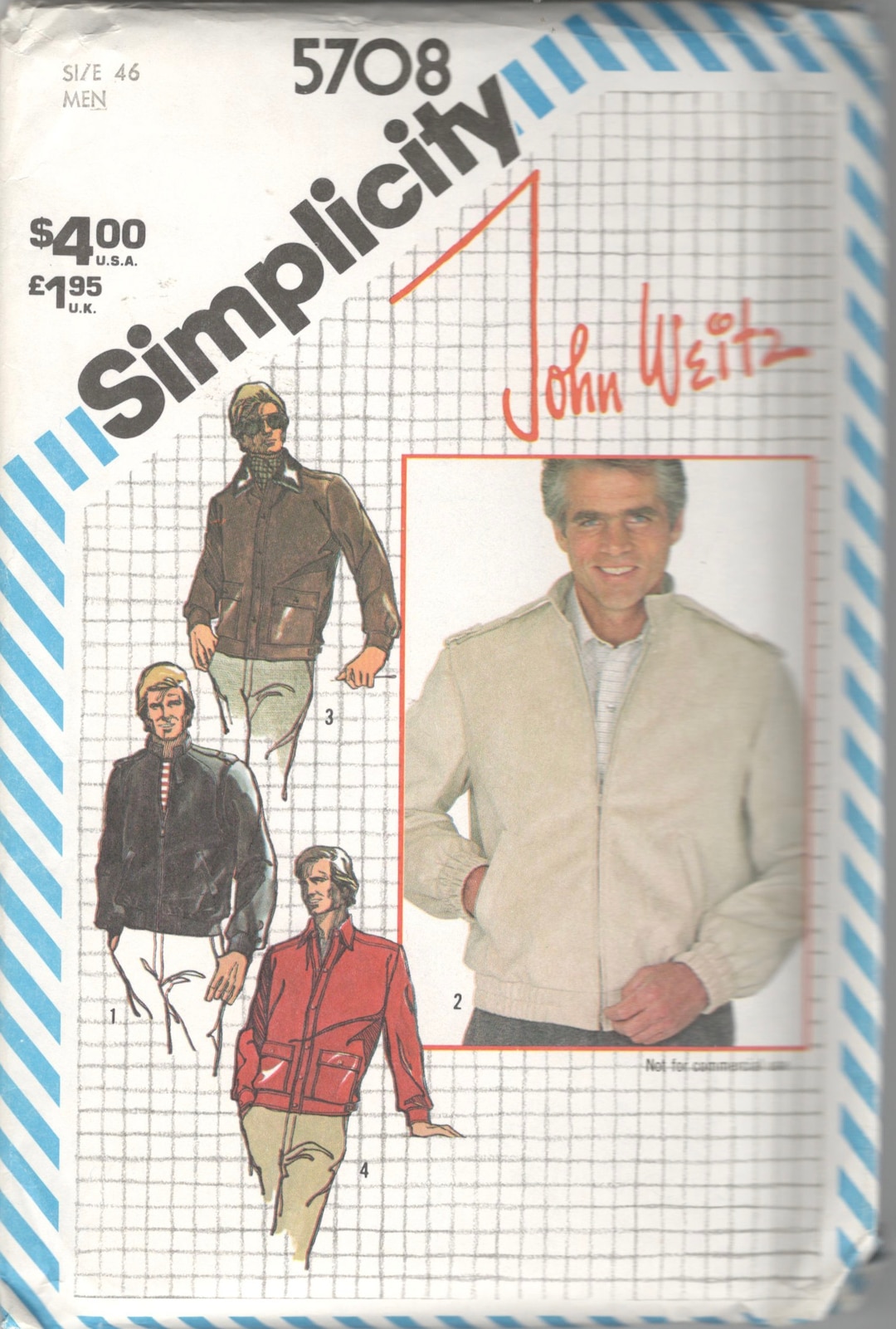 Simplicity 5708 1980s Mens Zip Front Jacket Pattern Lined Unlined ...