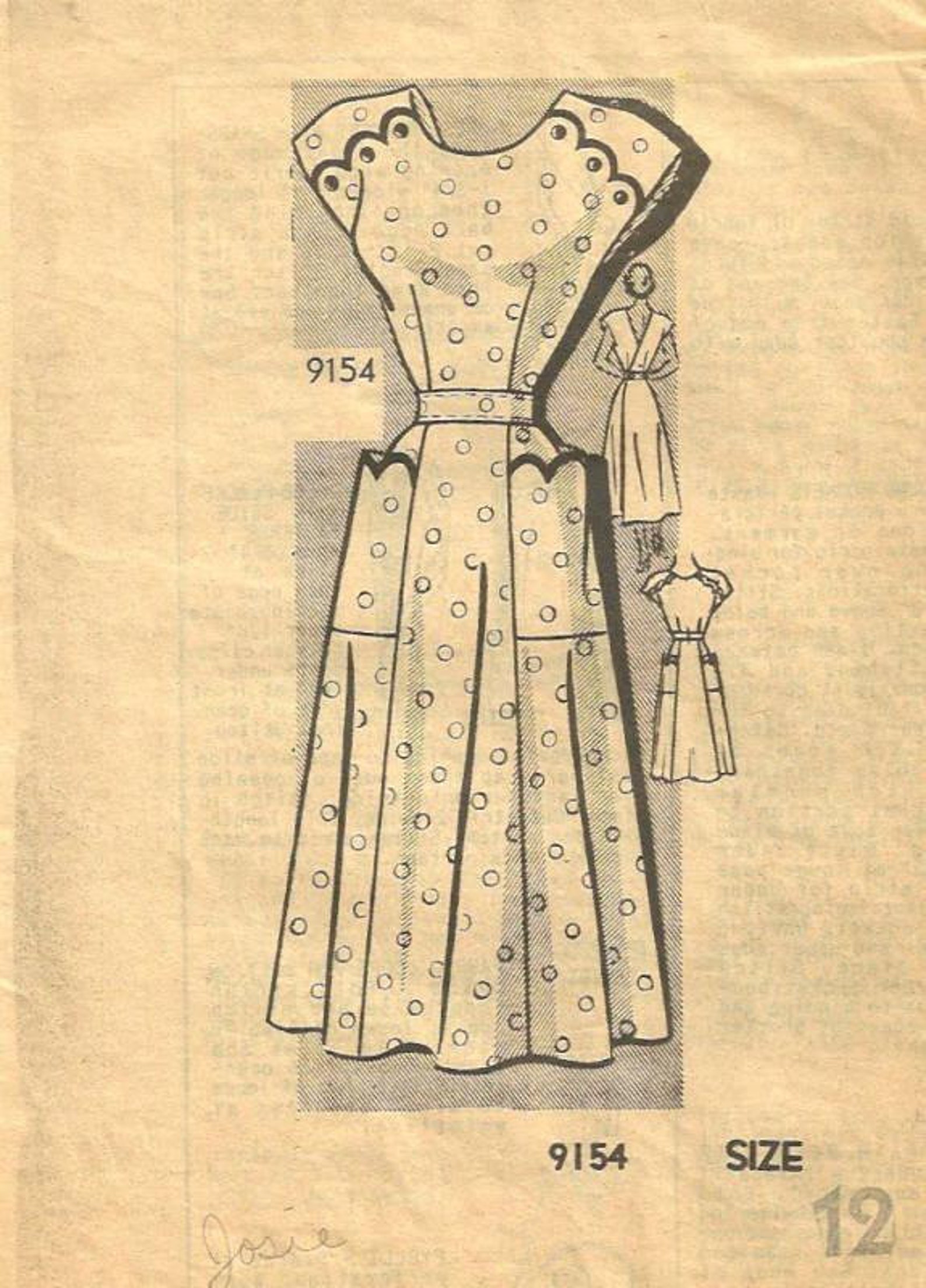 1940s Marian Martin 9208 Back Wrap Dress Pattern Scalloped Low V Back ...