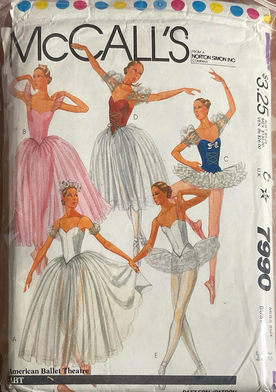 Mccalls 7990 1980s Ballet Ballerina Costume Pattern Tutu American ...