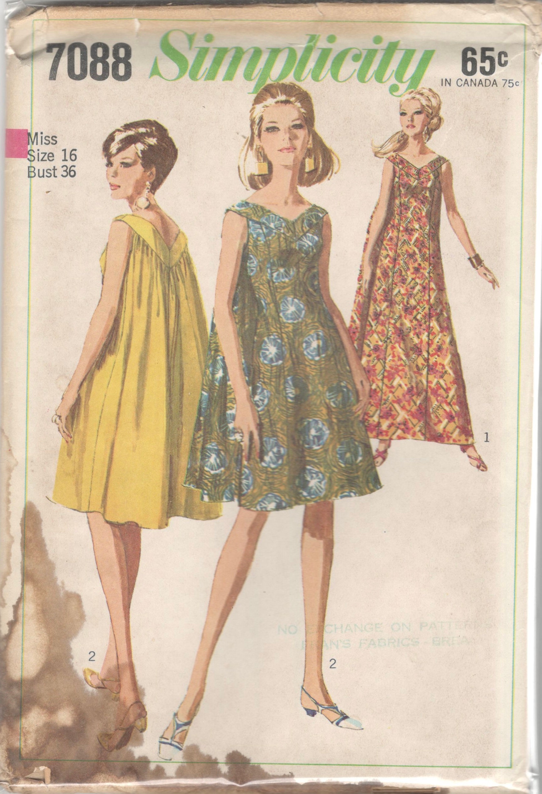 1960s Simplicity 7088 Misses Muu Muu Pattern Fitted Waterfall - Etsy