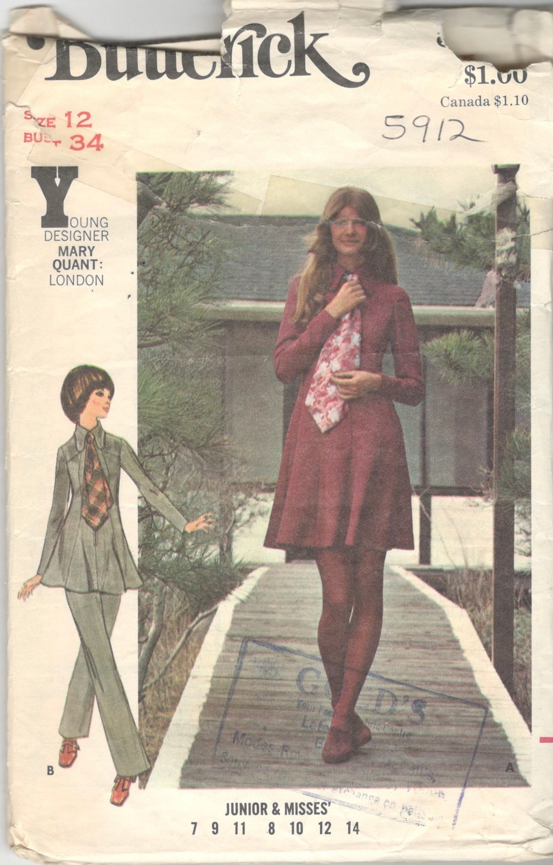Butterick 5912 1970s MARY QUANT Misses Princess Seam Flared Mini Dress ...