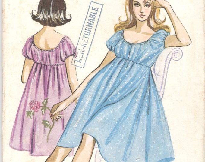 Kwik Sew 241 1970s Misses Simple Nighty Pattern for Nylon Tricot Empire ...