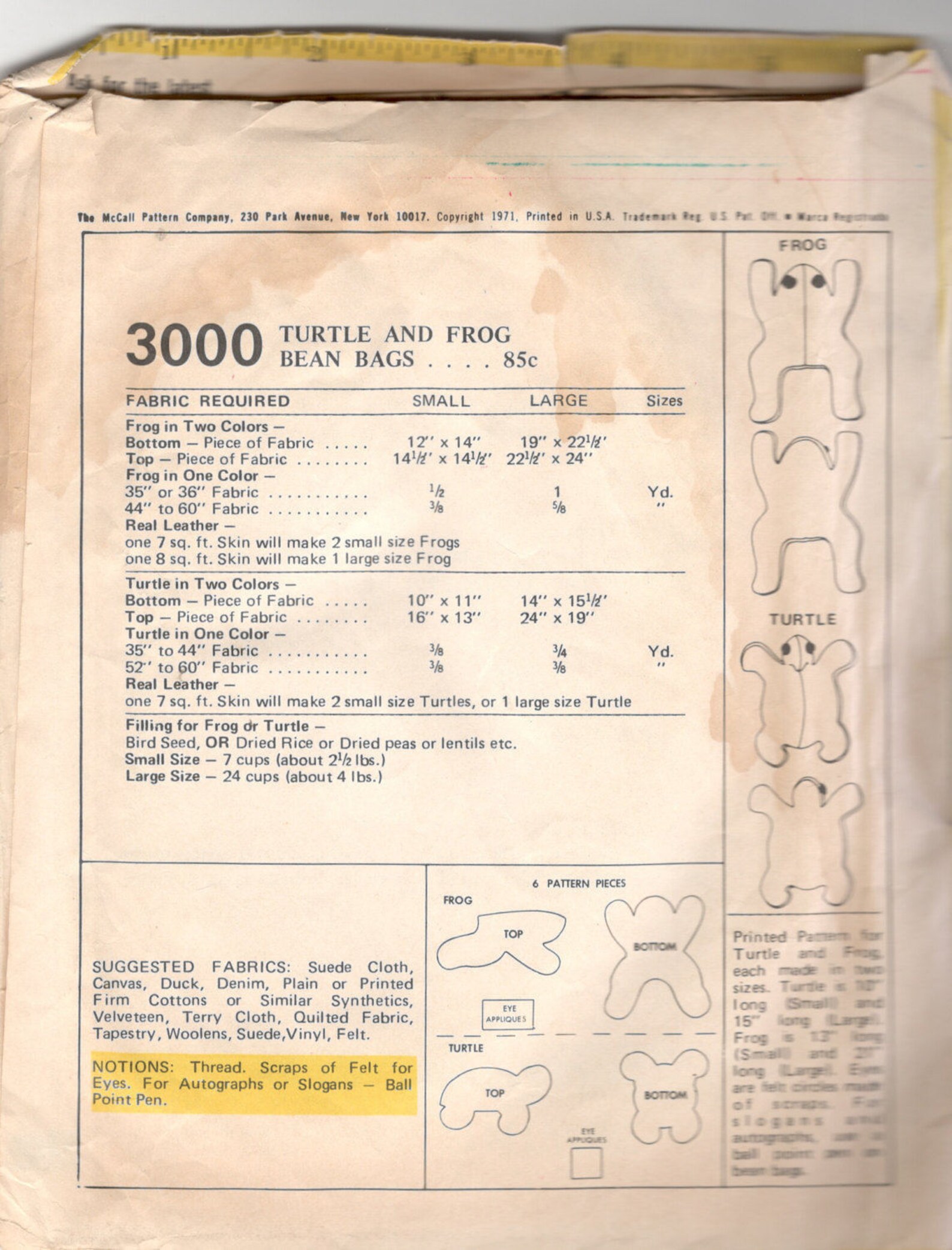 Mccalls 3000 Bean Bags Pattern 10 15 13 21 Inch Frog and - Etsy