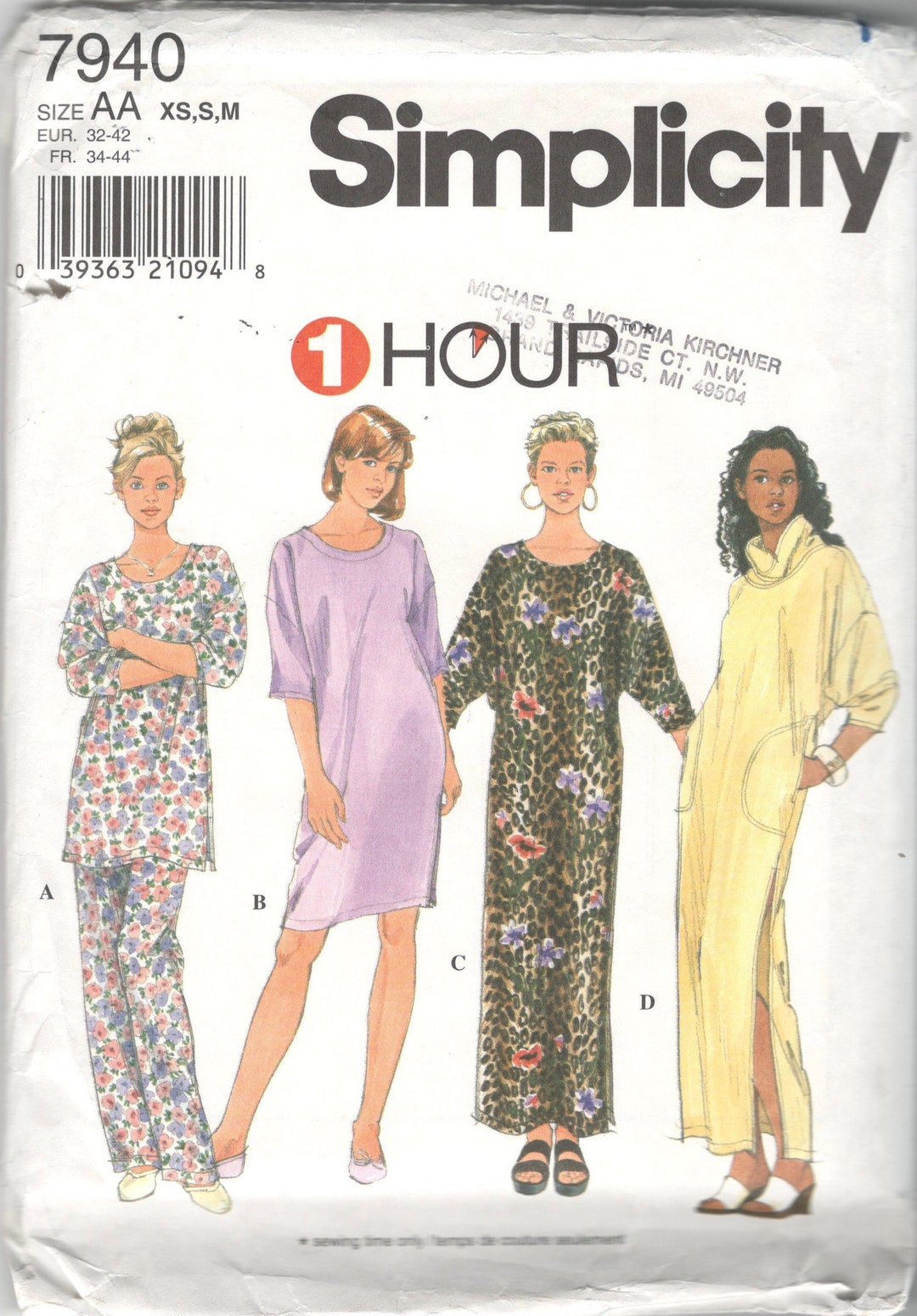 Simplicity 7940 1 Hour Womens Pajamas Pullover Nightshirt and Lounge ...