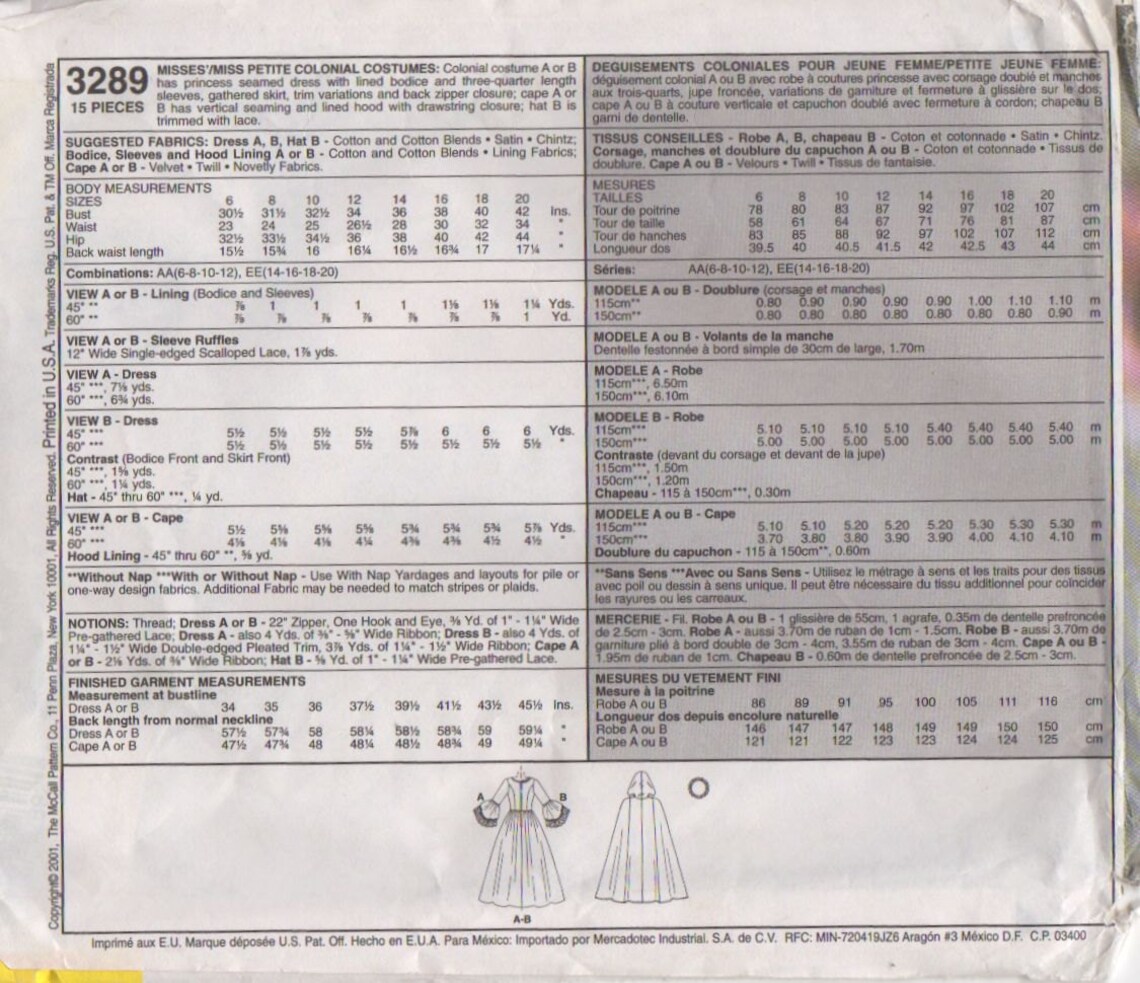 Mccalls 3289 P249 Misses Colonial Costume Pattern Princess - Etsy
