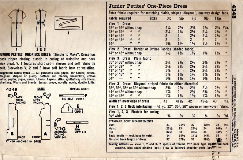 Simplicity 4348 1960s Junior Petite EASY Dress Pattern Womens - Etsy