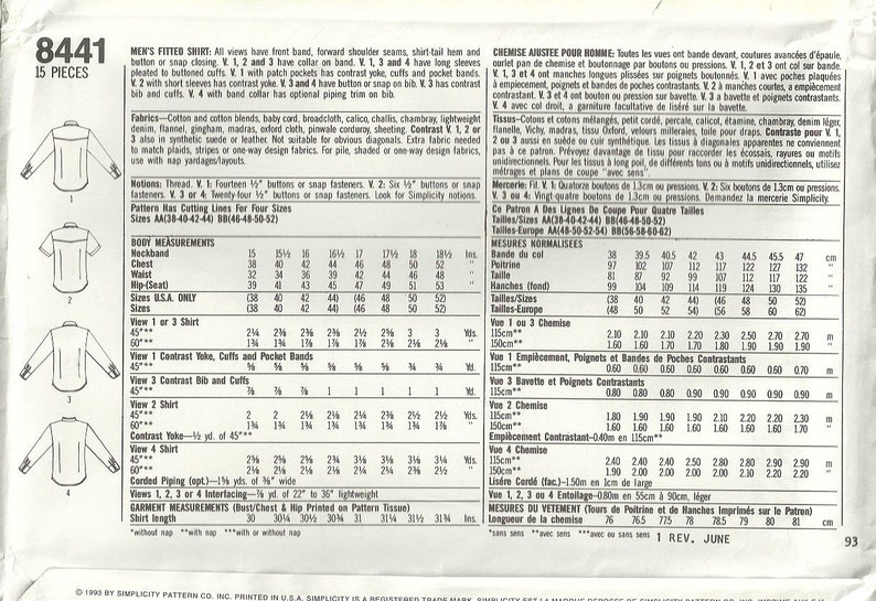 Vintage Simplicity 8441 Mens Western Shirt Pattern Snap on Bib - Etsy