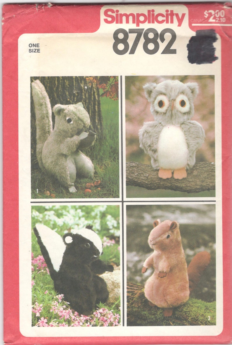 1970s Simplicity 8782 Stuffed Forest Animals Pattern Squirrel | Etsy