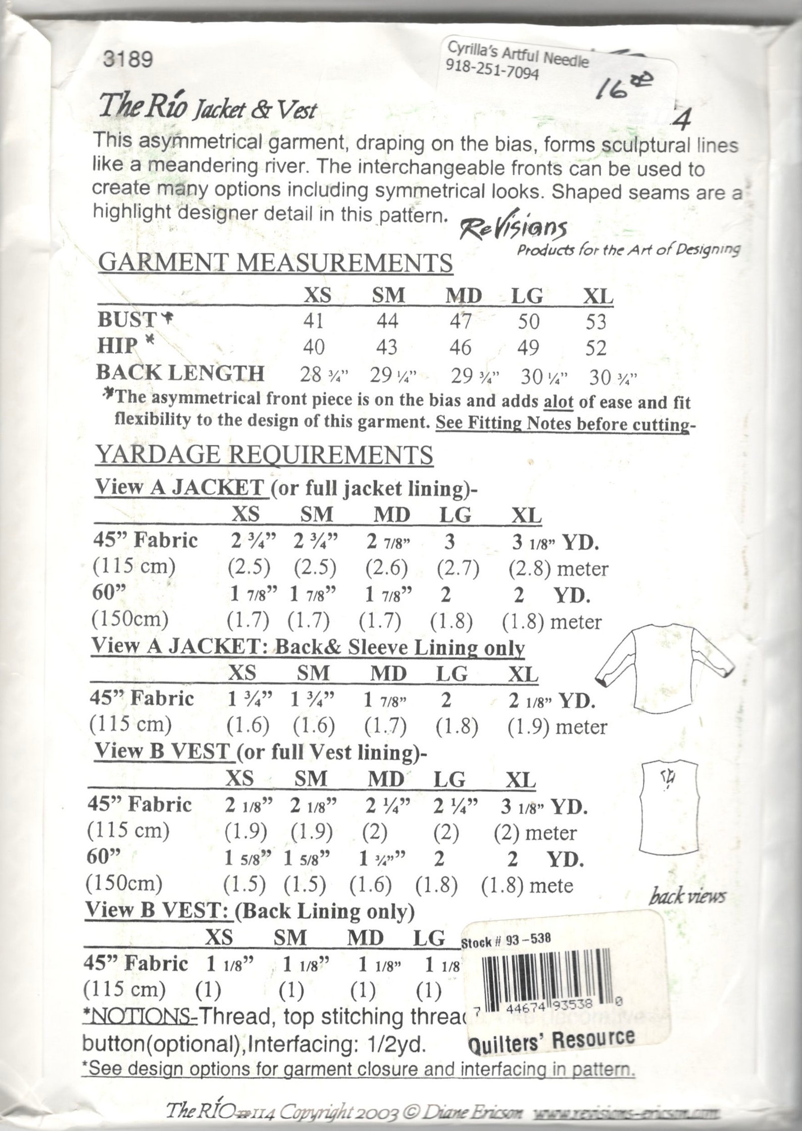 The Rio 114 Misses Jacket and Vest Pattern Diane Ericson | Etsy