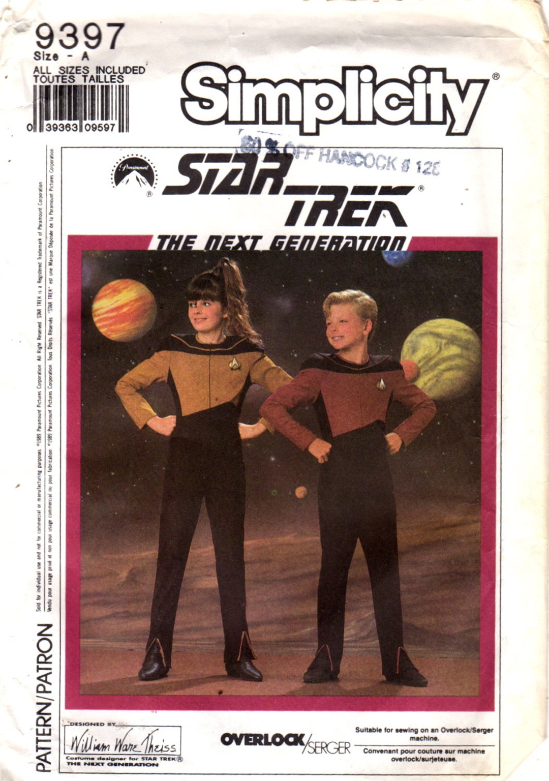 Simplicity 9397 Childs Pre Teen Star Trek Costume Pattern TNG Pattern ...
