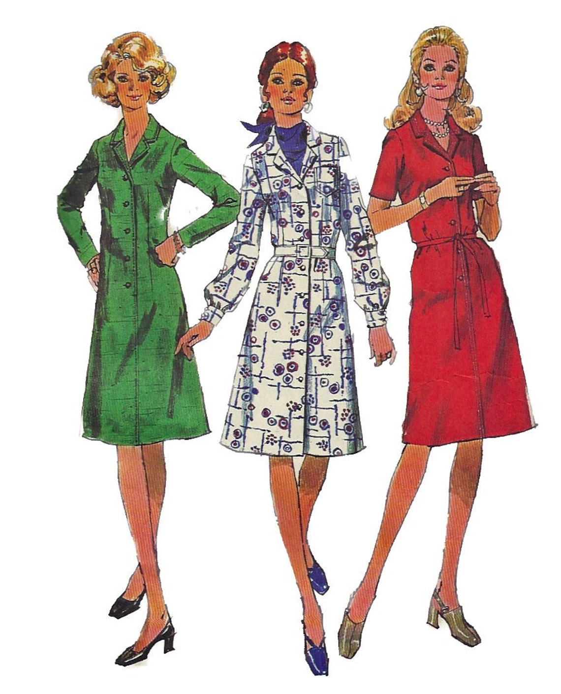 1970s Simplicity 9703 Misses Shirtdress Pattern Sleeve Options Womens ...