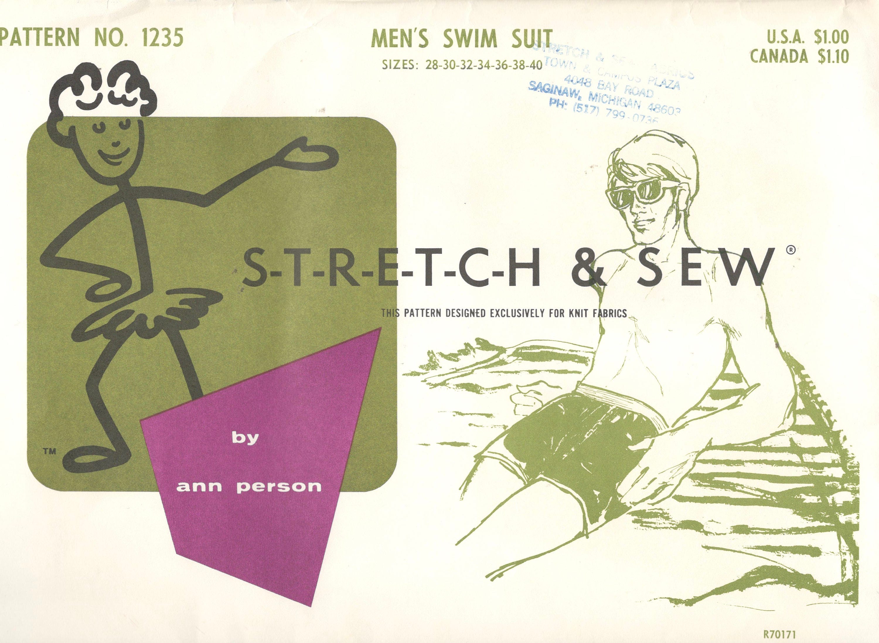Stretch & Sew 1235 1960s Mens Swim Trunks Pattern Drawstring Easy Adult ...