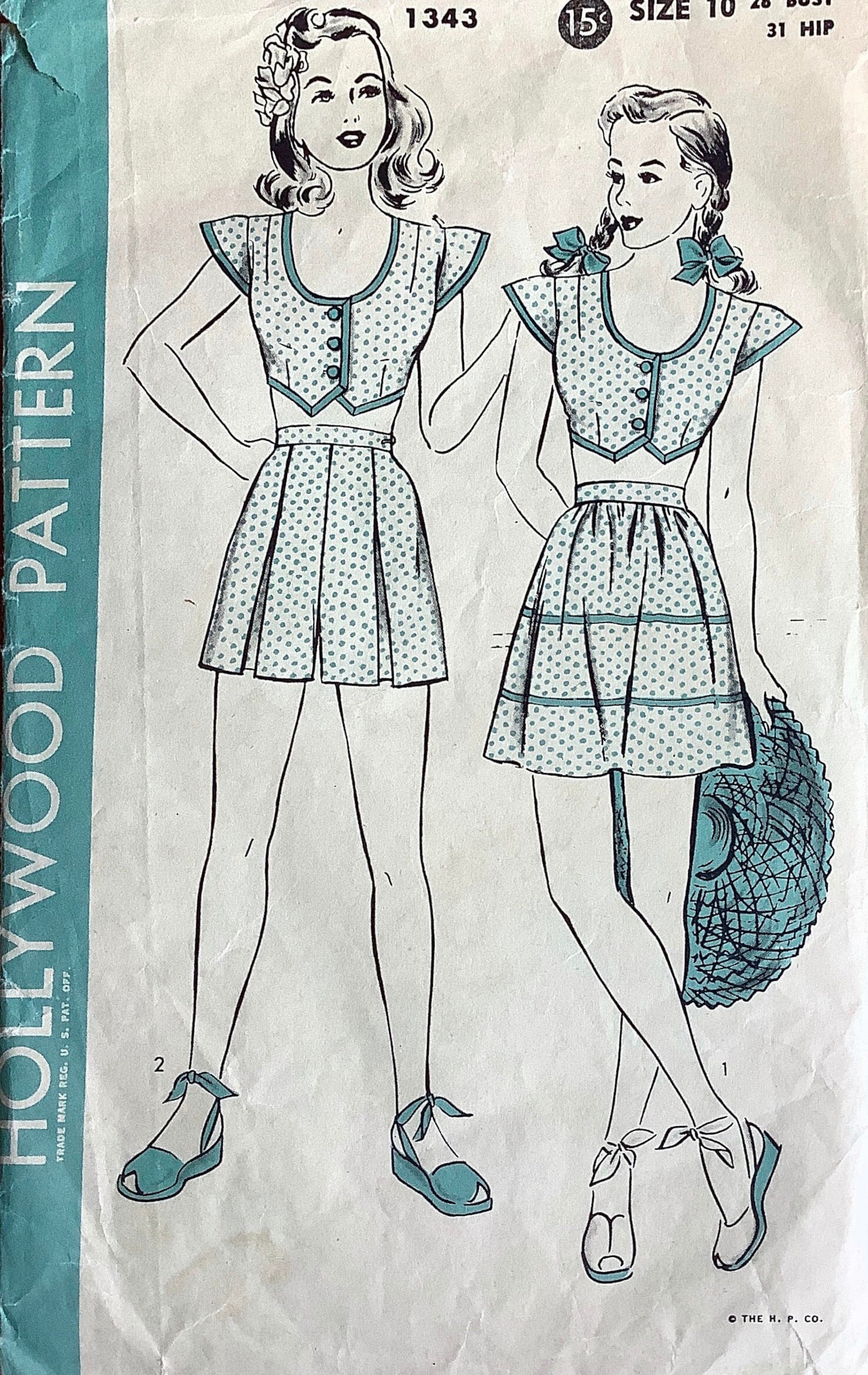 Hollywood 1343 1940s Brassiere Shorts and Skirt Pattern Fitted Midriff ...