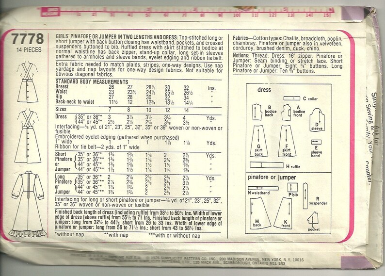 1970s Simplicity 7778 Girls Pinafore or Jumper in Two Lengths - Etsy