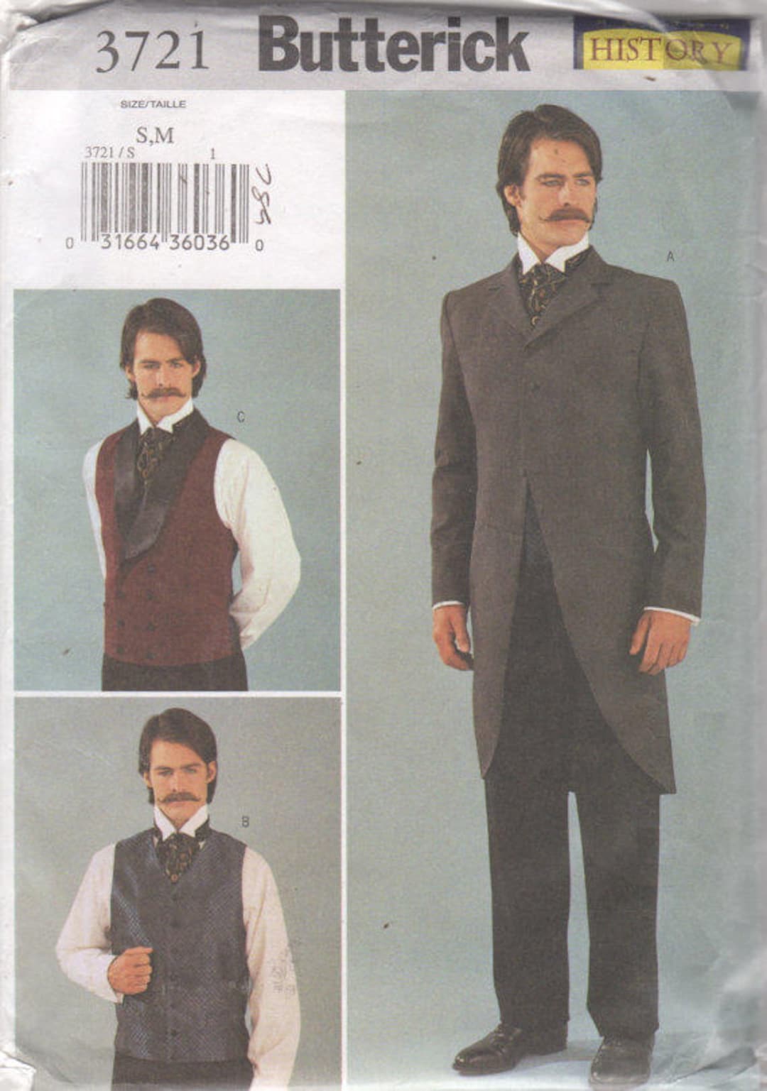 Butterick 3721 Mens Victorian Suit Jacket and Vest Western Theater ...