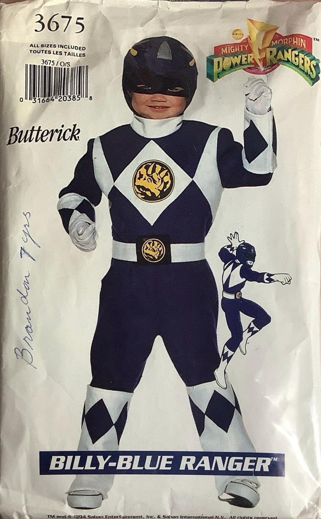 Butterick 3675 Billy Blue POWER Ranger Costume Pattern Boys Girls Teen ...