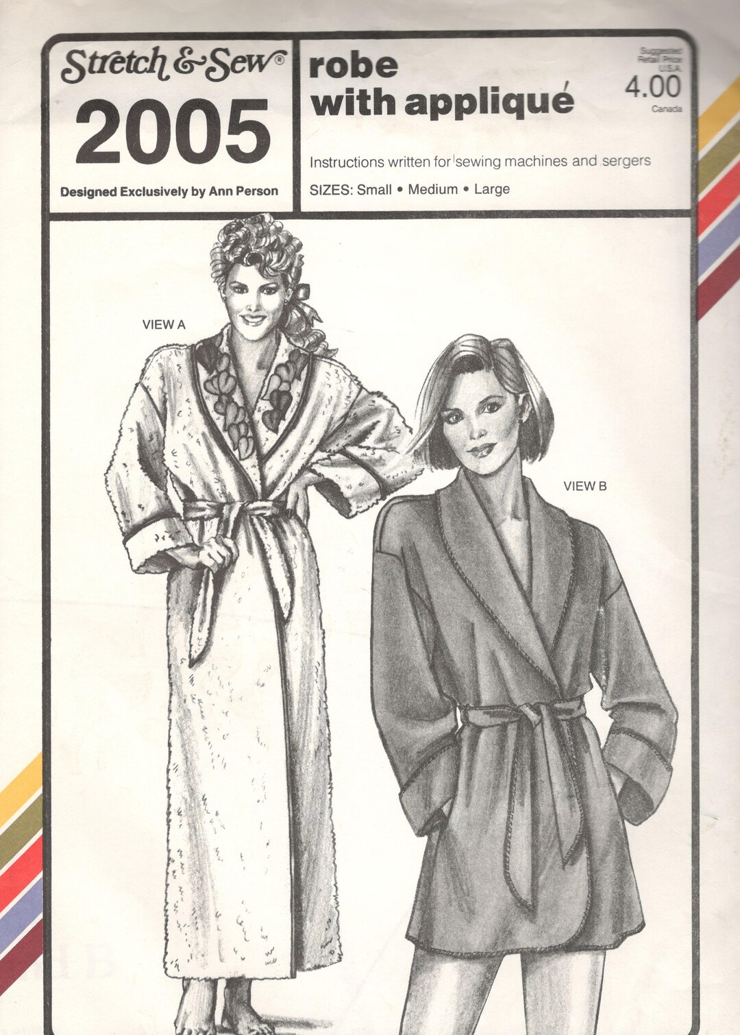 Stretch & Sew 2005 1980s Misses Wrap Robe Pattern With Heart Appliqué ...