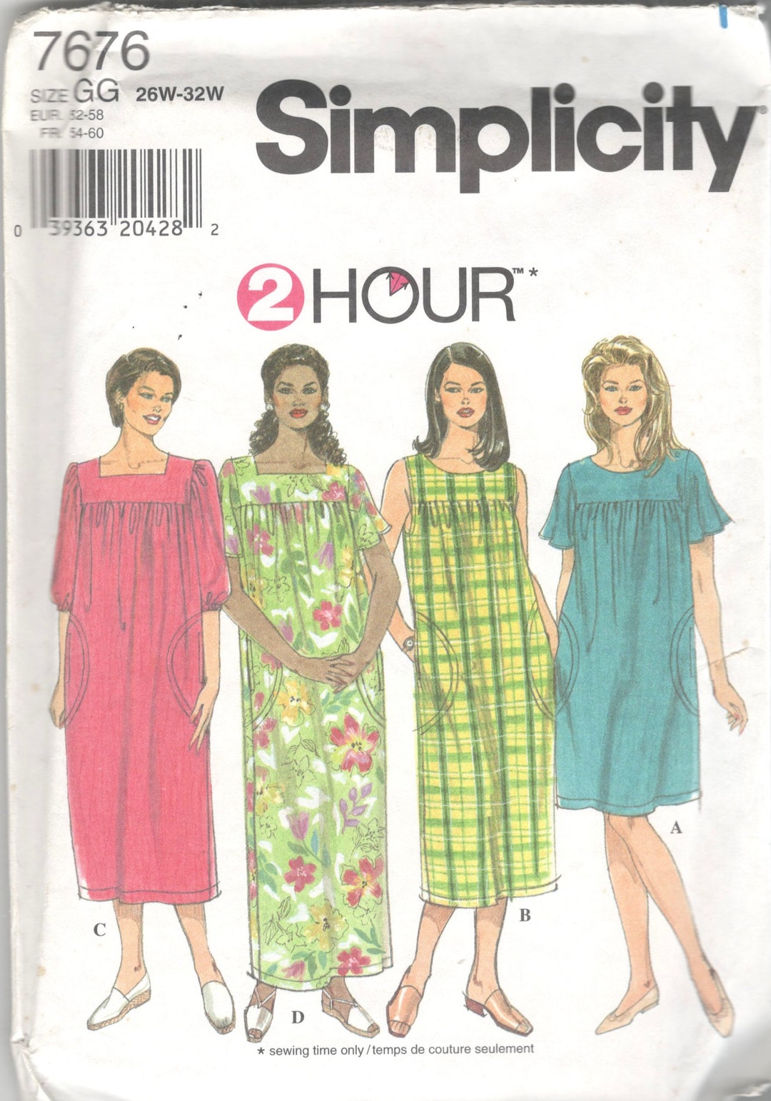Simplicity 7676 Pullover Dress Muu Muu Pattern Easy Sleeve and Neckline ...