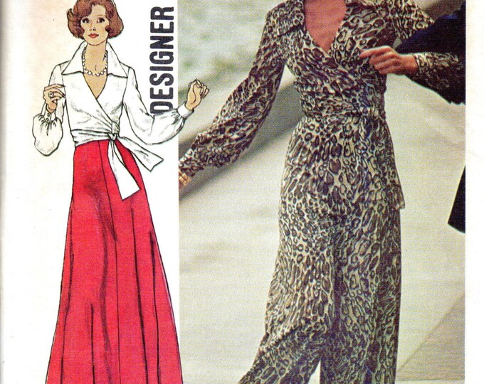 Simplicity 6659 1970s Misses Designer Wrap Top Skirt Wide Leg Pants ...