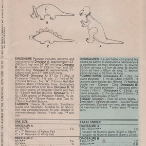 Butterick 5753 455 1980s DINOSAURS Pattern Triceratops - Etsy