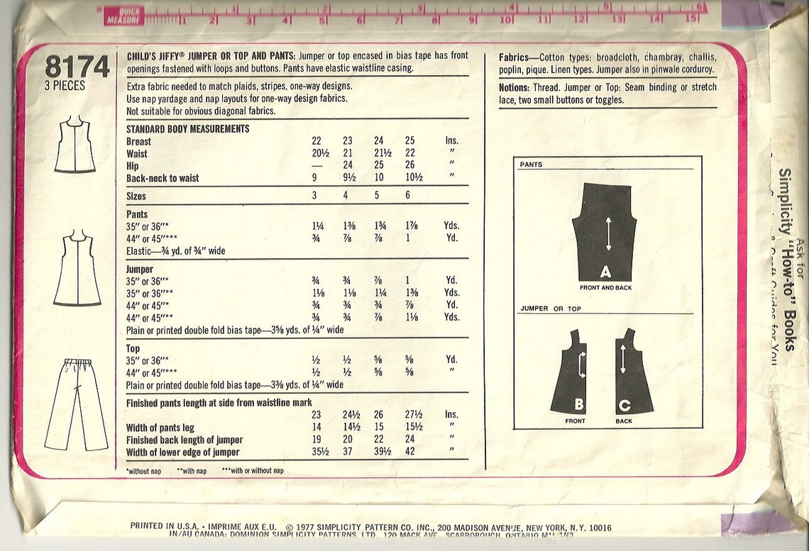 1970s Simplicity 8174 Toddlers Easy Pull On Top Jumper and | Etsy