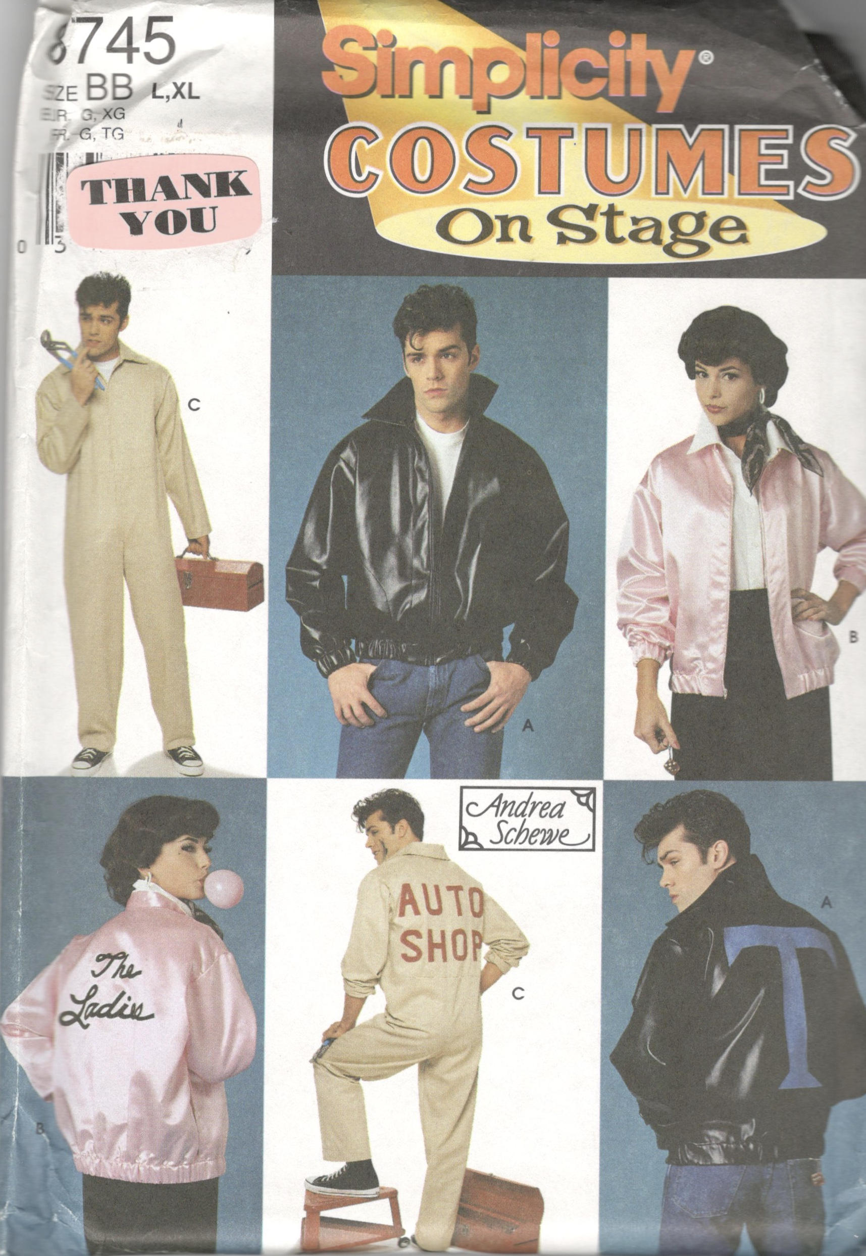 Simplicity 8745 Grease 50s COSTUME Pattern Jumpsuit Jacket Stage Adult ...